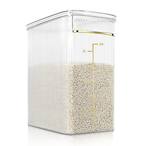 TBMax Rice Storage Container 20 Lbs, Crystal-Clear Large Food Container Rice Holder Bin with Measuring Cup for Flour, Sugar, Oatmeal, Kitchen Pantry Organization and Storage