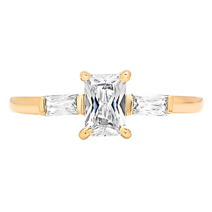 0.8 Ct Brilliant Emerald Cut Clear Simulated Diamond 14K Yellow Gold Three Stone Engagement Promise Bridal Ring Size 5.75