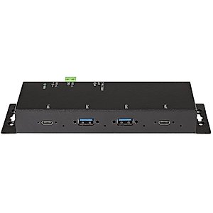 StarTech.com 4 Port USB C Hub 10Gbps - Metal Industrial USB-C Hub - 2X USB-C & 2X USB-A - ESD Surge Protection - USB-C or USB-A Host - Self-Powered Mountable USB 3.2 Gen 2 Type-C Hub, TAA
