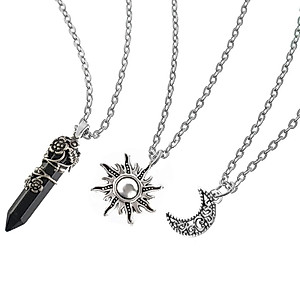 MJartoria Gothic Necklaces Chakra Sun and Moon Charm Pendant Layered Choker Necklace Set Gothic Jewelry for Women (Black, Vintage Flower)