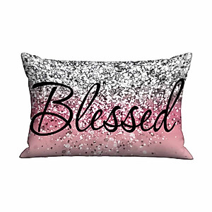 Mugod Rectangle Pillowcase Black Blessed on Silver Pink Dot Highlights,Throw Cushion Covers Rectangle Zipper Decor Sofa Couch Bedroom Living Room Home 20x30 Inches