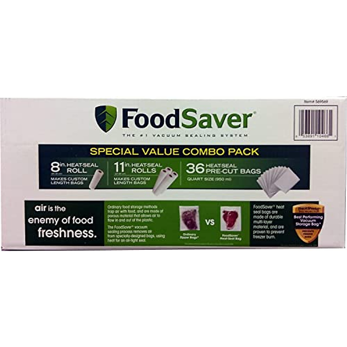 FoodSaver B005SIQKR6 Special Value Vacuum Seal Combo Pack 1-8" 4-11" Rolls 36 Pre-Cut Bags, 1Pack, Clear