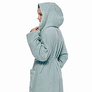 Arus Women's Princess Robe Ankle Long Hooded Lightweight Turkish Cotton Bathrobe Seafoam X-Large