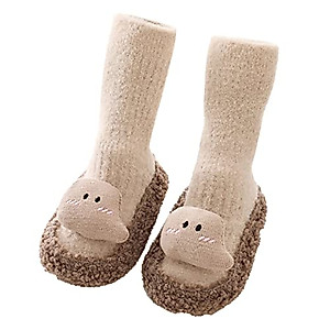 Lykmera Autumn Winter Children Toddler Boys Girls Socks Shoes Non Slip Plush Warm Comfortable Cartoon Socks Shoes Slippers (B, 6-12 Months)