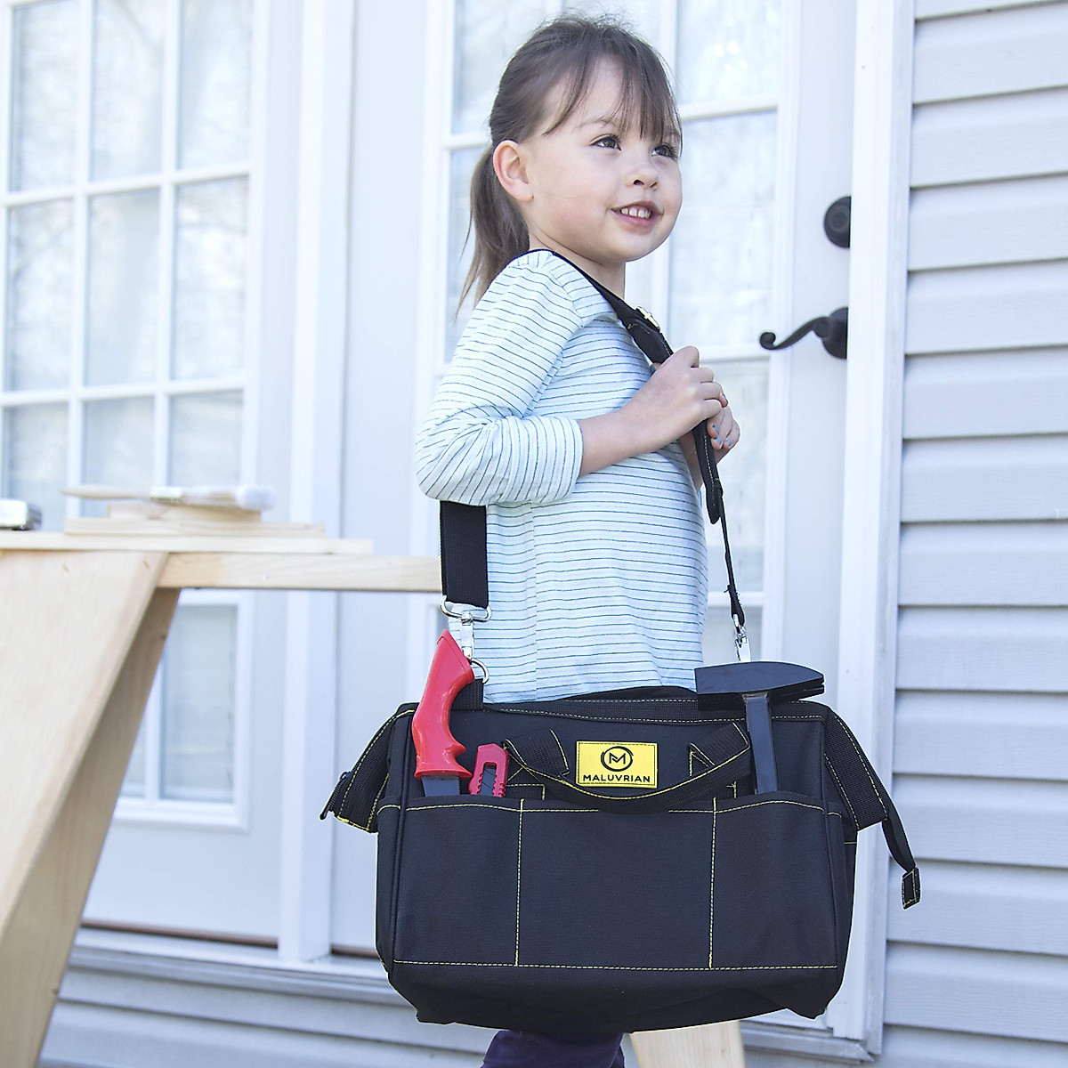 MALUVRIAN Educational Toys Building Toys - Plastic Tools - Kid Toys STEM Toys for Boys and Girls - Real Tool Bag Construction Toys Arts and Crafts Foam Wood Pretend Play Creative Toys Kids Tool Set