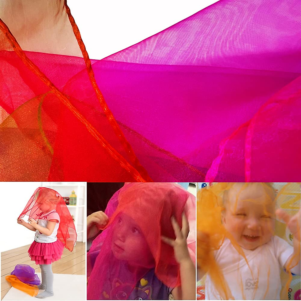 Lolakee Square Juggling Silk Dance Scarves for Kids 20 Pcs Music Scarves Dance Scarf Play Scarve for Children Movement Magic Tricks Scarves Activity Performance Props Accessories(10 Colors,24 Inches)