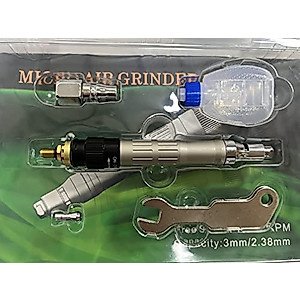VOTOER 1/8" (3mm) and 3/32" (2.38mm) Pneumatic Air Micro Die Grinder Polishing Tool Kit, 3mm Chuck Pencil Type Rotary Engraving Cutting Grinding Tool Set, 70000RPM