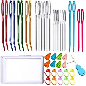 Y-Axis 24 Pcs Assorted Yarn Needles Bent Tapestry Needle Weaving Needle Darning Needles with Storage Box + Knitting Stitch Counter + Needle Threader