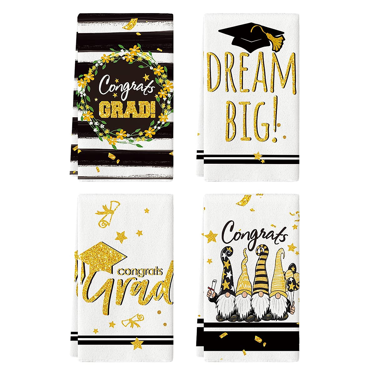 Artoid Mode Congrats Grad Gnomes Kitchen Towels Dish Towels, 18x26 Inch Graduation Party Dream Big Ultra Absorbent Bar Tea Hand Towel Set of 4