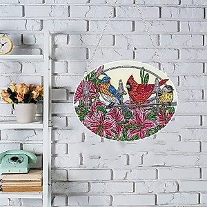 LYENYI DIY 5D Cardinal Bird Diamond Painting Kits Hanging Sign Wall Art Special Shaped Crystal Flowers Birds Window Pendants Home Garden Door Kits, Clear