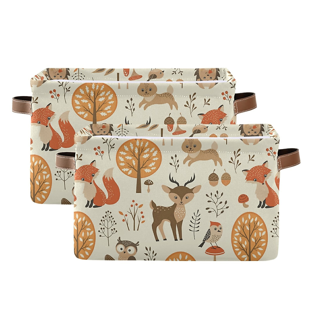 ALAZA Rectangular Storage Bins with Handles,Collapsible Autumn Forest Jungle Animal Fox Deer Rabbit Laundry Hamper Storage Box for Toy Bins,Gift Baskets Bedroom,Clothes,Pack 1