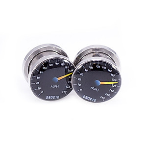 BodyJewelryOnline Pair of Speedometer Logo Screw-Fit Plugs - 2ga(6 mm) - 1/2"(12 mm) 316L Surgical Steel (11mm - 7/16 inch)