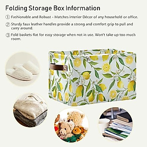 MNSRUU Storage Basket Lemon Floral Collapsible Organizer Basket with PU Handles, Waterproof Nursery Laundry Basket Kids' Toy Storage Basket,2 Pack