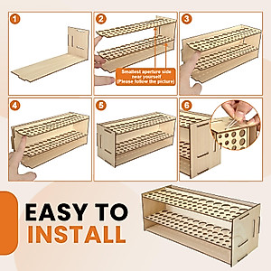 HESHUYU Wooden Paint Brush Holder 67 Hole and Large Tool Compartment Paint Brush Organizer Desk Paintbrush Holder Stand Wood Paint Brush Rack