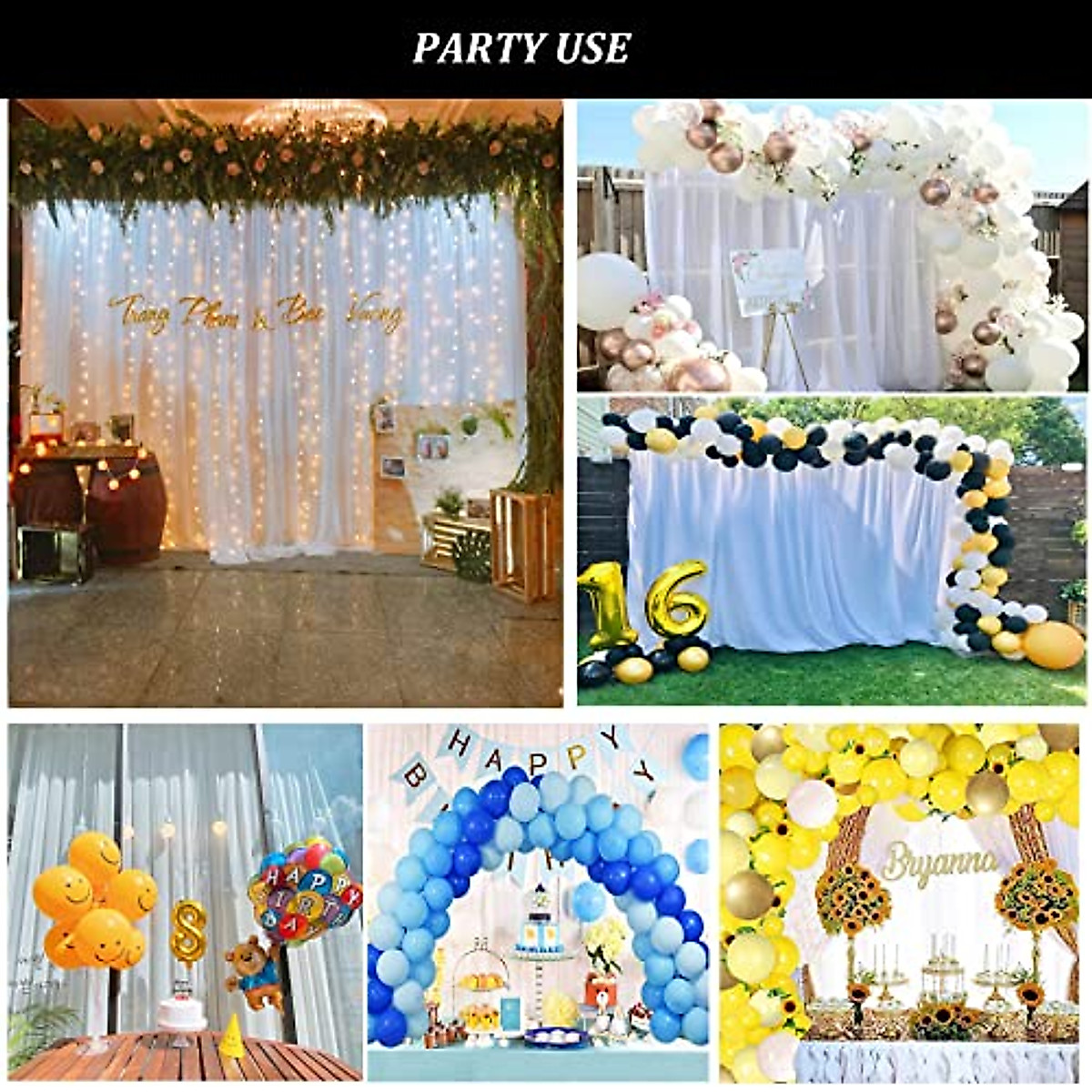 Wish Care White Sheer Curtain for Party Backdrop, 5ft x 7ft Wrinkle-Free Chiffon Backdrop Curtain White Arch Drapes for Wedding Birthday Party Decorations