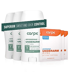 Carpe Underarm Antiperspirant and Deodorant, Pack of 3-WITH 3 FREE ON-THE-GO WIPES!