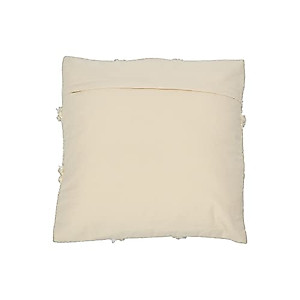 Creative Co-Op Woven Cotton and Wool Patchwork Frayed Edges Pillow, 18" L x 18" W x 2" H, Cream