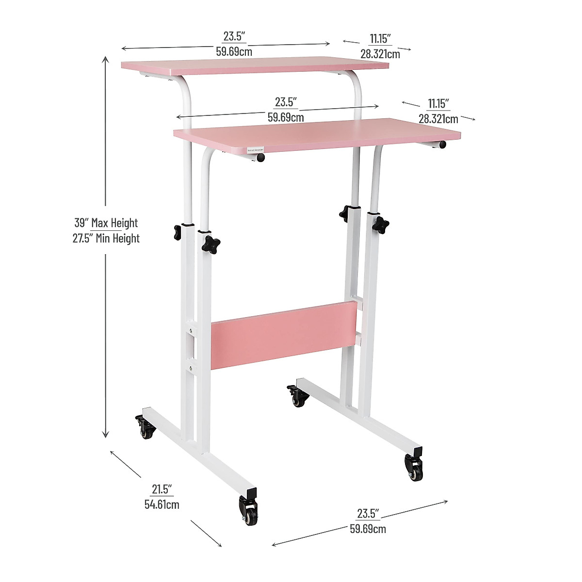 Mind Reader Standing Desk, 15" L x 22" W x 39" H, Pink