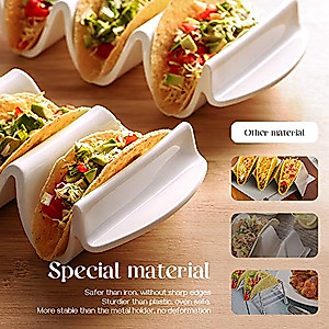 DOWAN Porcelain Taco Holder, 9.75" Large Taco Stand with Handle, Sturdy and Stable, Oven & Microwave & Dishwasher Safe, Safe without Sharp Edge, Taco Trays Holds 3 Taco Shell, Easy to Clean, Set of 2
