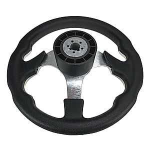 Pactrade Marine Boat Pontoon Non-Magnetic Steering Wheel Aluminum Frame Polyurethane (PU) Sleeves 3 Spokes 12-1/2" Diameter Aluminum Hub with 3/4" Tapered Bore (Silver, Silver Spokes)