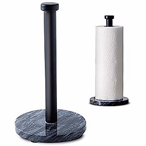 BETTWILL Paper Towel Holder with Marble Base, Kitchen Standing Paper Towel Roll Holder, Black Paper Towel Holder for Kitchen Countertop, Standard or Jumbo-Sized Roll Holder, Black Kitchen Accessories