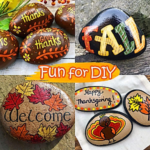 Fall/Thanksgiving Rock Painting Kit - Arts and Crafts for Kids Ages 8-12 - includes DIY Stones, Water Paint, Tattoos, Party Favors/Birthday Gifts/Toys/Creativity Classroom Activity for Girls Boys