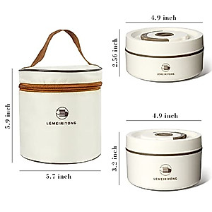 Keweis Bento Lunch Box Set, Set of 2 Insulated Lunch Containers with Thermal Bag, Stackable Stainless Steel Leakproof Lunch Boxes for Adults Kids, Portable Food Container with Date Record