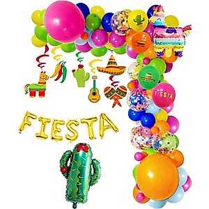 Fiesta Party Decorations Fiesta Balloon Garland Cactus Foil Balloon Mexican Cinco de Mayo Baby Shower Balloon Decoration Set Confetti Balloons with Llama Foil Balloons for Coco Party,Taco Party Decor