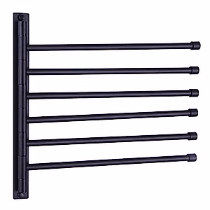 GERZWY Bathroom Swing Arm Towel Bars Wall Mount Bath Towel Rack with 6 Arms Hanger Towel Holder Organizer SUS 304 Stainless Steel Matte Black HYG06-BK