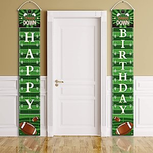 Batiyeer Football Happy Birthday Porch Sign Banner Football Bowl Game Sports Fan Supplies Football Themed Boy Birthday Party Favors Photo Booth Props Wall Hanging