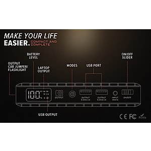 Infinity Light Jump Starter Battery Pack – 1000Amp 18,000mAh 12V Car Portable Battery Booster Pack Power Bank – 2 in 1 USB Charger with LCD Display, LED Light Emergency Warning Mode, 6L Gas/4L Diesel