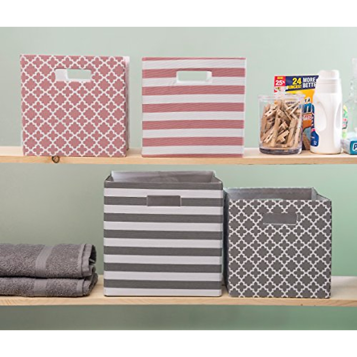 DII Hard Sided Collapsible Fabric Storage Container for Nursery, Offices, & Home Organization, (13x13x13") - Lattice Gray