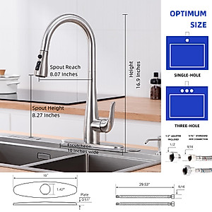 HGHGK Kitchen Faucet with Soap Dispenser and Pull Down Sprayer - Stainless Steel Single Handle Kitchen Sink Faucet, 1 or 3 Hole Design for Modern Farmhouse Kitchens, Rv, and Bar Sinks(Brushed Nickel)