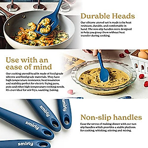 Silicone Kitchen Utensils Set & Holder: Cooking Utensils Set - Kitchen Essentials for New Home & 1st Apartment- Silicone Spatula Set, Cooking Spoons for Nonstick Cookware (Silicone, Blue)