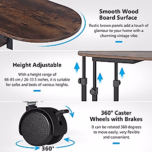 LITTLE TREE Side Height Adjustable C Table with Wheels, Black Rustic Brown