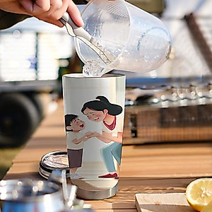 FOCIUZTA 20oz Mother and Child Cartoon Tumbler with lid, Travel Coffee Cup, Ideal for Easter, Mother Day, and birthday gifts