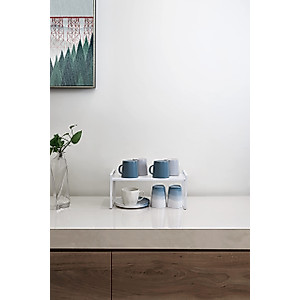 Nxconsu 2Pack Cabinet Shelves Stackable Shelf Organizer Rack Riser for Kitchen Cabinet Pantry Cupboard Counter Countertop Home Organization Storage Space Saver Heavy Duty Metal Nonslip White