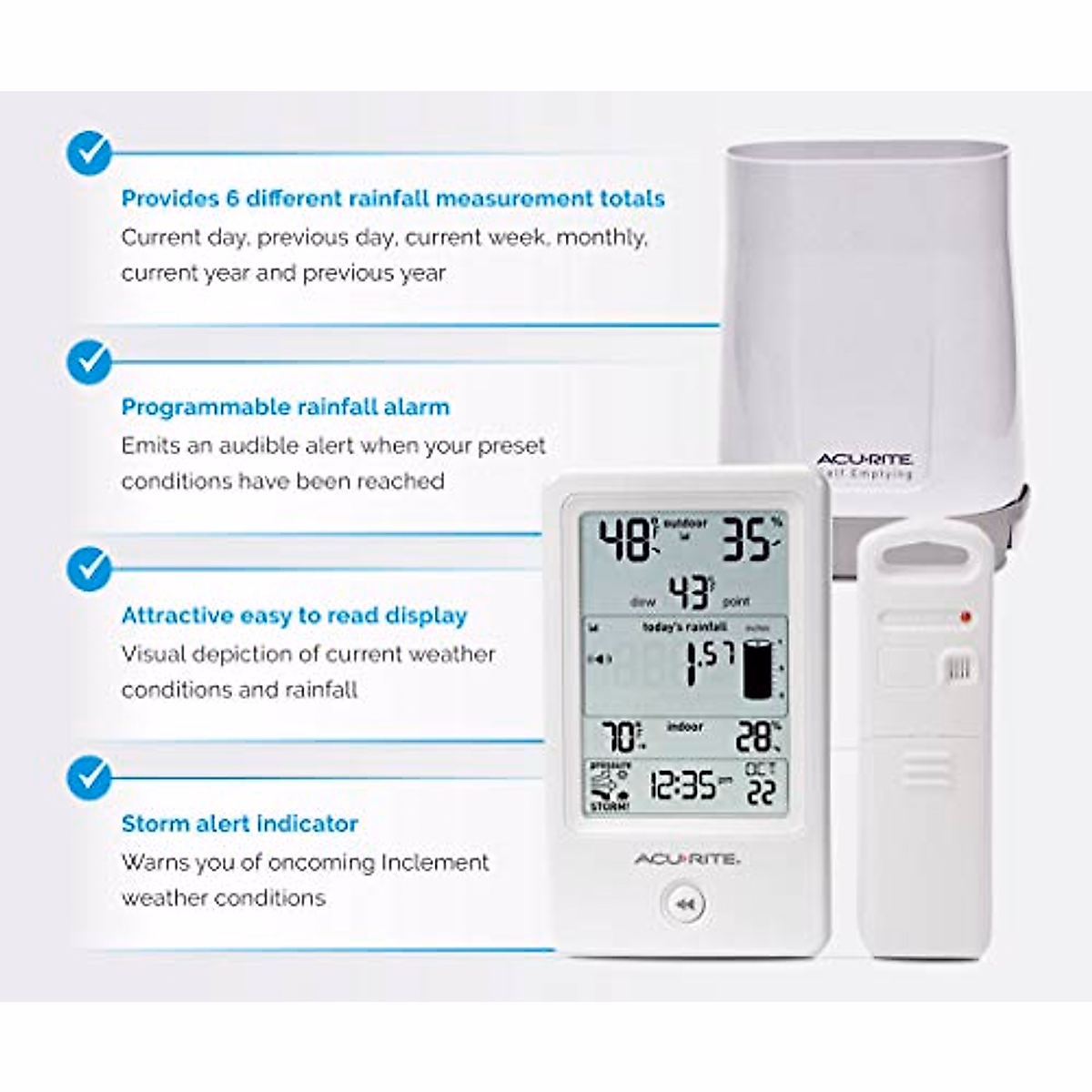 AcuRite 01089M Rain Gauge with Thermometer & Humidity