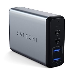 Satechi 75W Dual Type C PD Travel Charger Adapter with 2 USB C PD & 2 USB 3.0 - Compatible with 2020/2019 MacBook Pro, 2020 MacBook Air, M1 iPad Pro/Air, iPhone 14 Pro Max/14 Pro/14/14 Plus