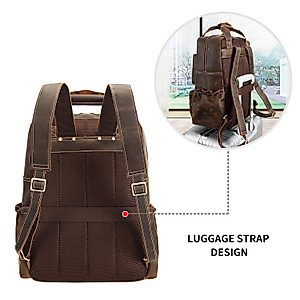 Polare Full Grain Leather 17.3‘’ Backpack Laptop Bag Camping Travel Rucksack Fits 15.6'' Laptop Dark Brown