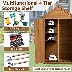 Durable Wooden Outdoor Garden Wood Tool Shed Cabinet, Space-Saving Outside Storage with Shelves & Latch, 39.56"x 22.04"x 68.89", Sturdy Build