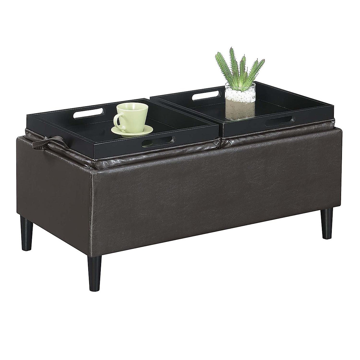 Convenience Concepts Designs4Comfort Magnolia Storage Ottoman with Reversible Trays, Espresso Faux Leather