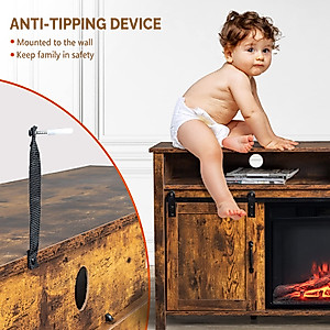 VINGLI Fireplace TV Stand for TVs Up to 65 Inch, Farmhouse Entertainment Center with 1500W/23'' Electric Fireplace Insert and Sliding Barn Doors (59'' x 16'' x 29'', Rustic Brown)