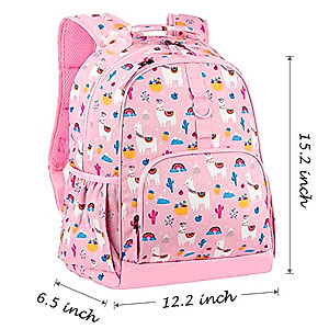 Choco Mocha Llama Backpack for Girls Preschool Backpack for Girls Pre Kindergarten Backpack for Kids 15 inch Backpack for Girls Pre K Daycare Alpaca Bookbag 3-4 3-5 4-6 with Chest Strap Pink
