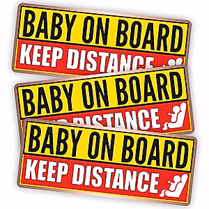 Baby on Board Sticker - (Pack of 12) 4" x 10" Large Keep Distance Warning Sign Car Safety Bumper Decal for Vehicle