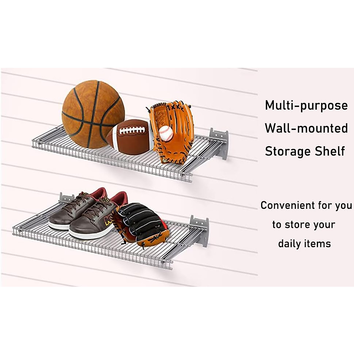 Baoz 2pcs Wall Shelf Kit Garage Storage Rack Heavy Duty Metal Carbon Steel Floating Shelf Mounted Ventilated Shelves for Slatwall(12x24in)