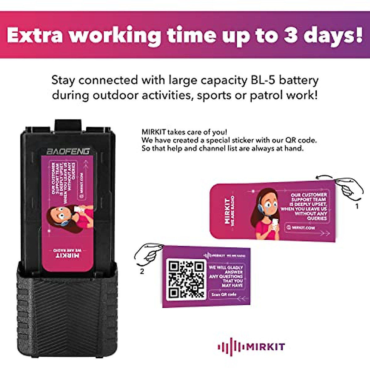 MIRKIT UV-5R Accessories Compatible with Baofeng BF-F8HP, Full House Set: UV5R Battery BL-5L 3800 mAh, USB Charge Cable, Speaker Mic, Mirkit FTDI Programming Cable Model 3, Lanyard Mirkit