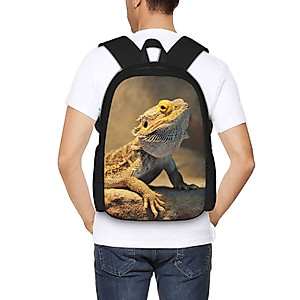 D-WOLVES Novelty School Backpack for Women Men, Brown Bearded Dragon Lizard Lightweight Book Bag with Ergonomic Back Pad, Casual Daypack Travel Bag for Hiking Work Business Holidays