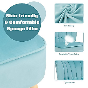 Giantex Modern Accent Chair Ottoman Set, Armless Slipper Sofa Chair with Footstool, Velvet Upholstered, Button Tufted, Single Chair and Ottoman for Living Room/Bedroom/Home Office (Turquoise)