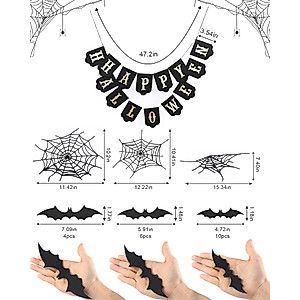 DN DECONATION Halloween Decorations Indoor Set, 24PCS Happy Halloween Banner Bundle, Halloween Garland Fireplace Mantel Decoration for Wall, Scary 3D Bat Spider Web for Spooky Party Home Office Decor